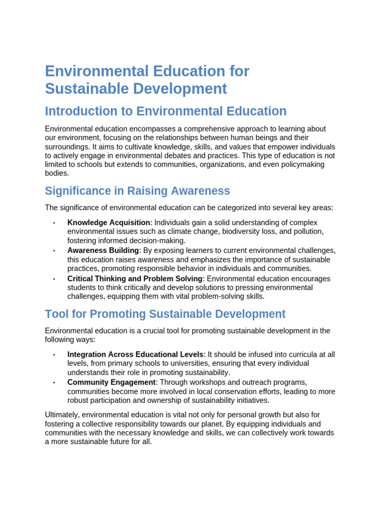 Environmental Education For Sustainable Development | PDF ...