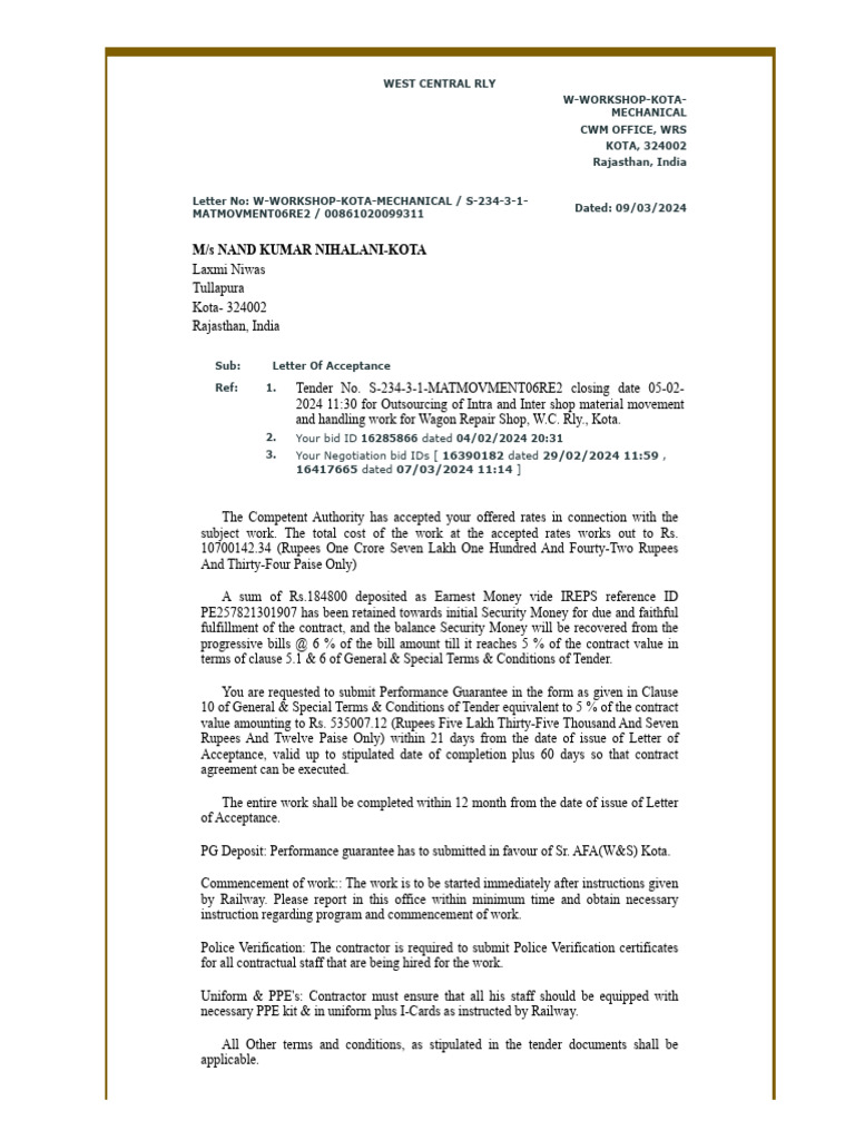 Final LOA Material Movement 09032024 | PDF | Business