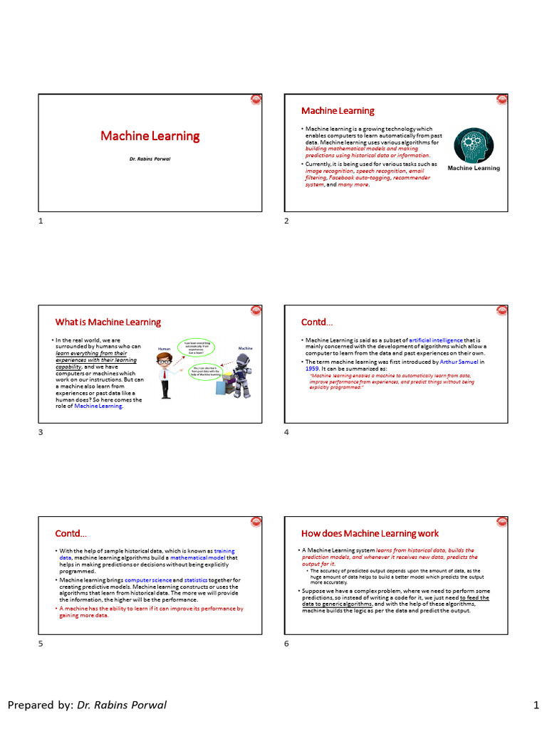 Unit I_Machine Learning @ CSJMU_6 Slides Handouts | PDF | Machine Learning | Artificial Intelligence
