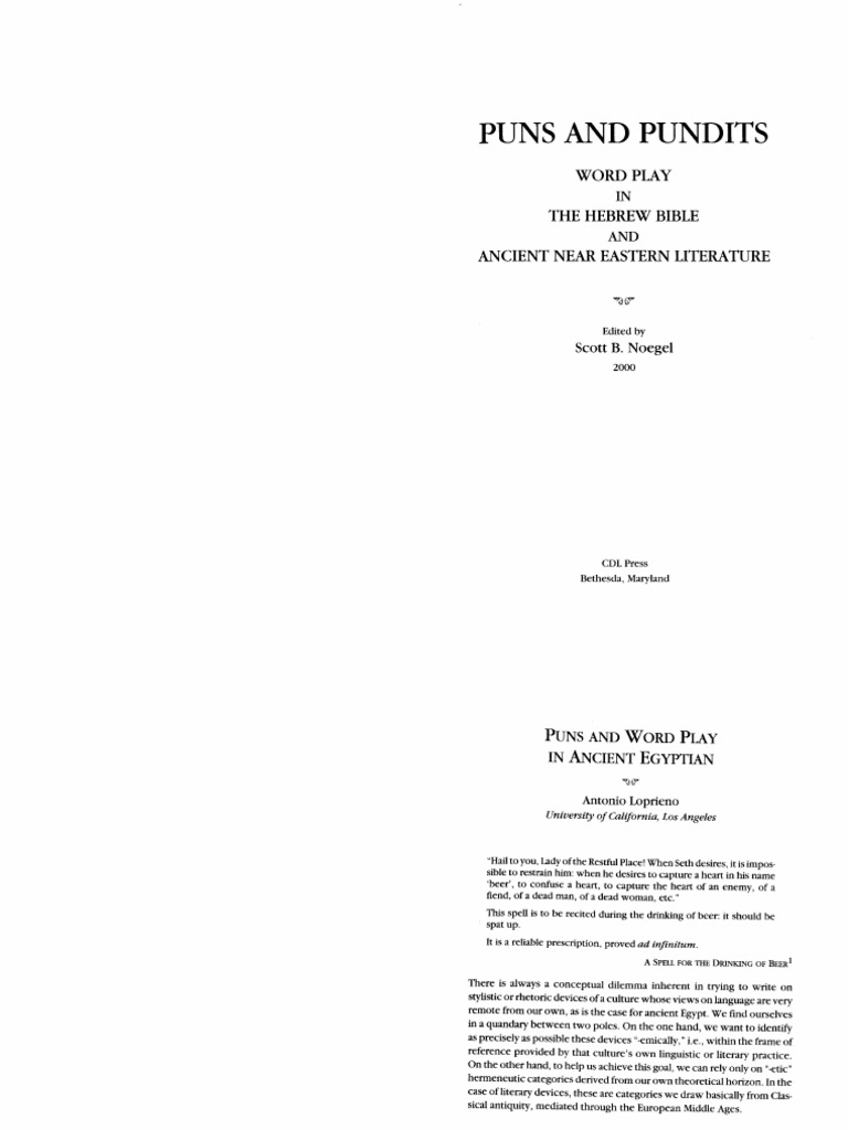Loprieno Puns and Wordplay in Noegel Puns and Pundits 2000 | PDF