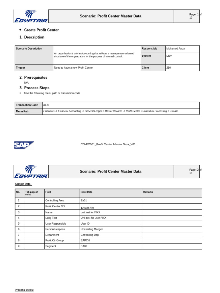 Profit Center Master Data | PDF | Computing | Information Technology
