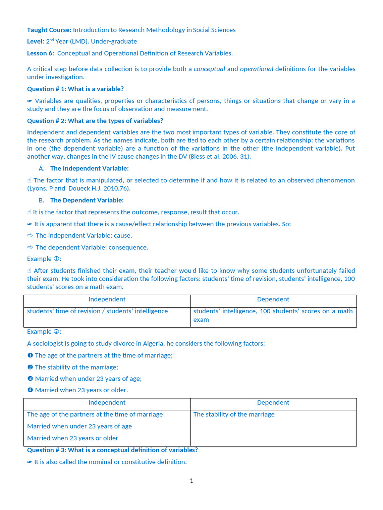 Defining Research Variables: Concepts & Operations | PDF | Concept ...