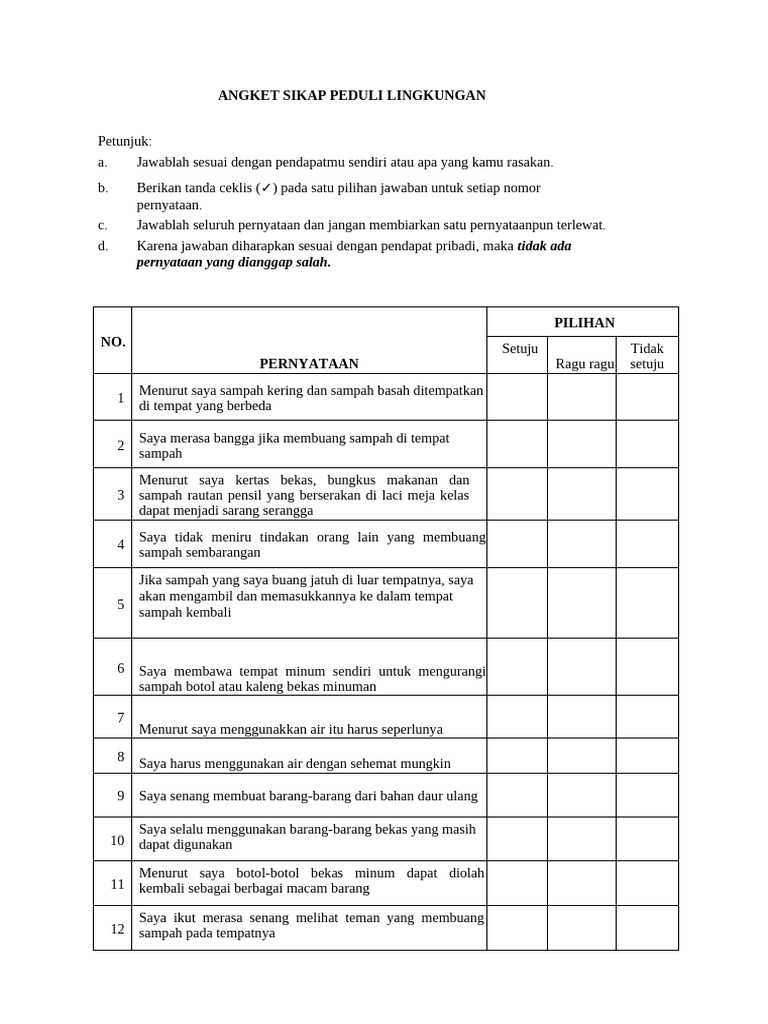 Angket Peduli Lingkungan | PDF