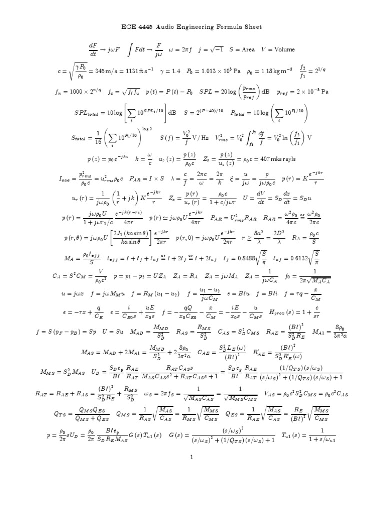 Audio Engineering Formula Sheet | PDF | Teaching Methods & Materials ...