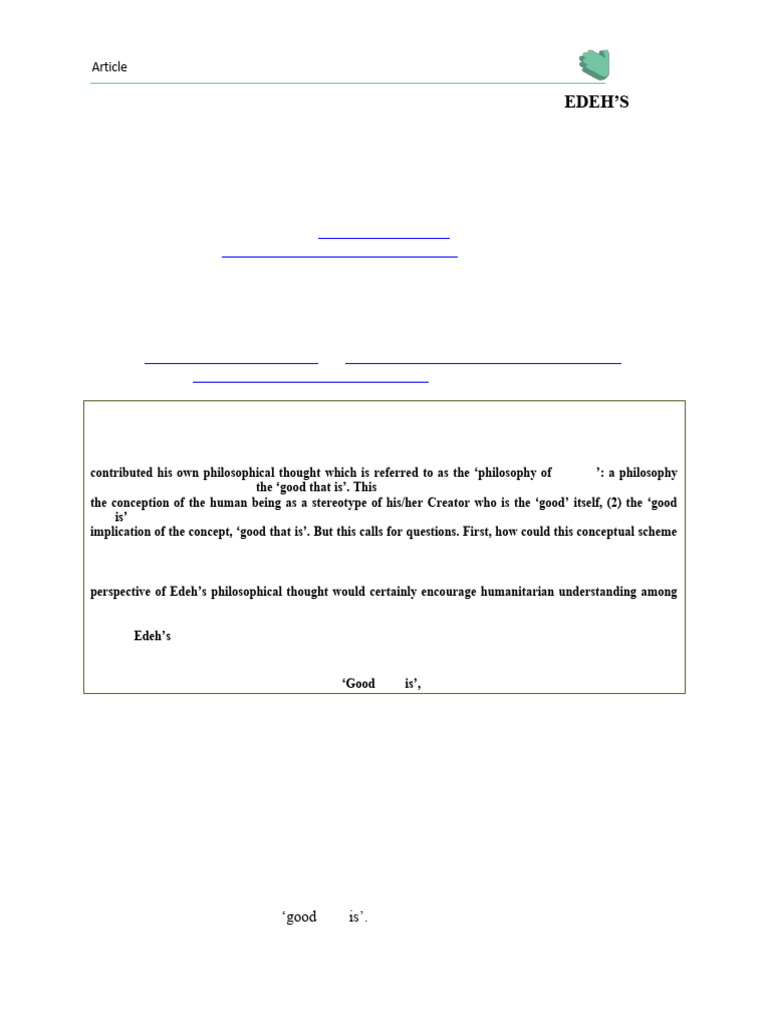 The Humanism of Emmanuel Mathew Paul Edeh'S Philosophy of Mma-Di | PDF ...