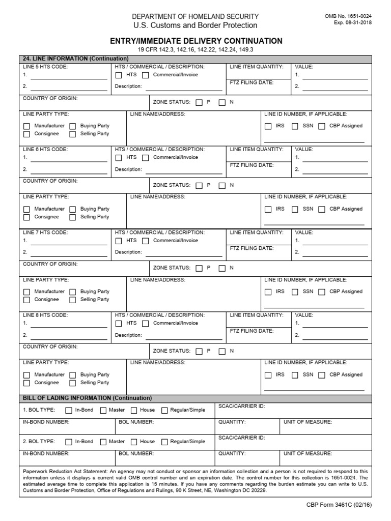 CBP Form 3461C - ACE Fillable | PDF | U.S. Customs And Border ...