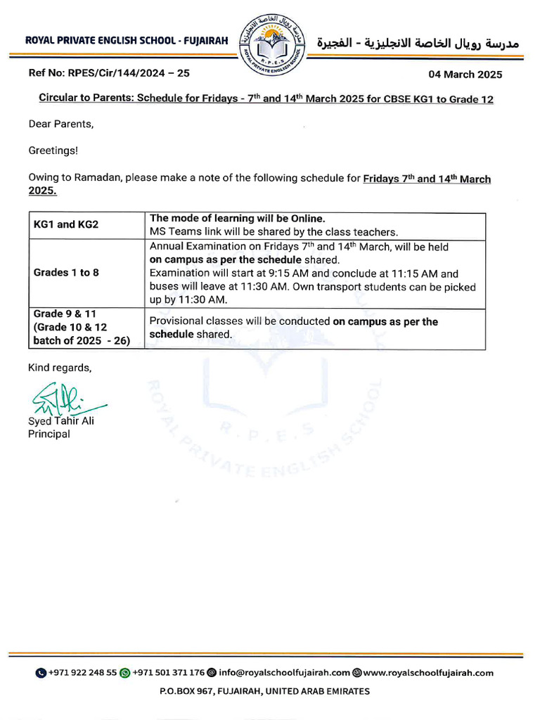 144 - Schedule For Fridays 7th and 14th March - CBSE KG1 To 12 | PDF