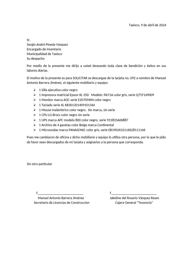 Solicitud de Descargo. | PDF