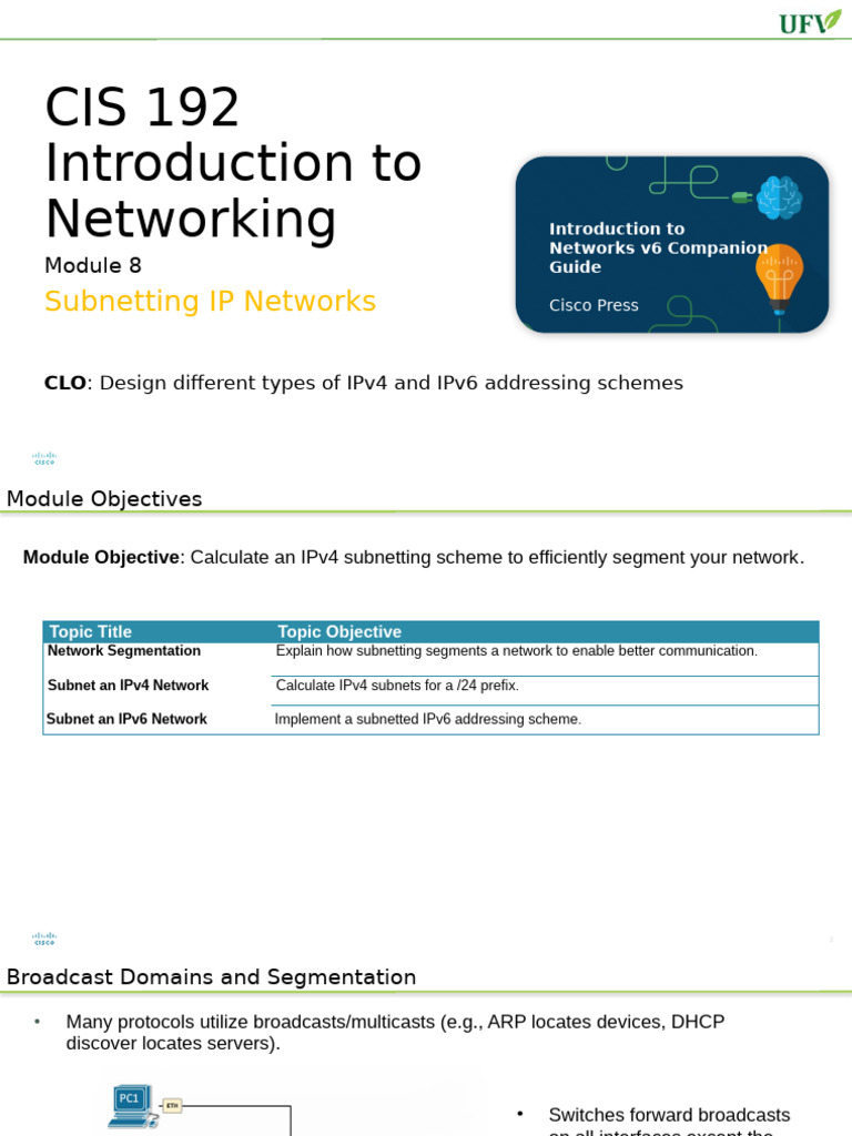 CIS 192 - Module 8 - Subnetting IP Networks | PDF | I Pv6 | Ip Address
