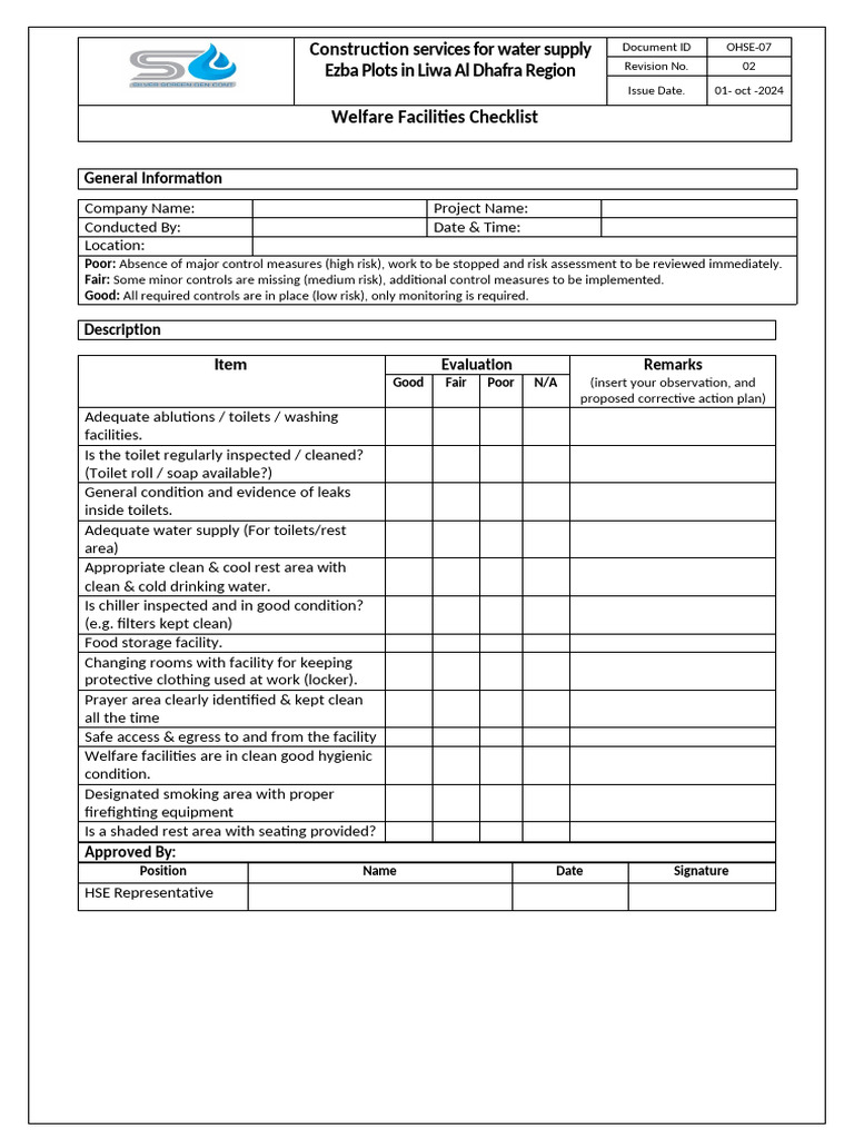 Welfare Facilities Checklist | PDF