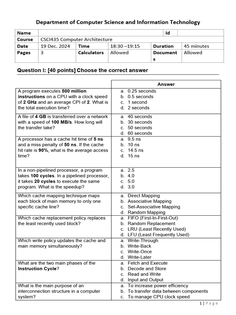 CSCI435 Computer Architecture Exam Guide | PDF | Cpu Cache | Central Processing Unit