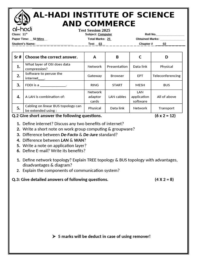 11th Class Computer CH # 02 | PDF | Network Topology | Local Area Network