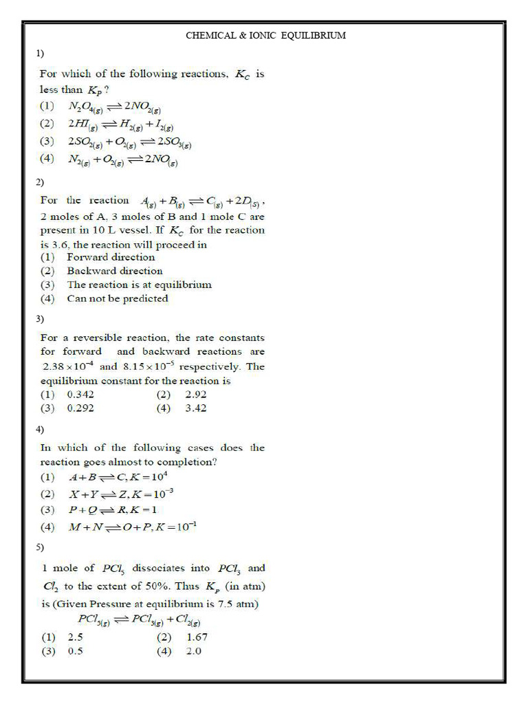 Chemical & Ionic Equilibrium | PDF