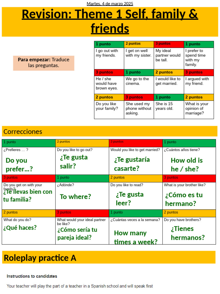 Speaking Preparation - Self, Family & Friends | PDF