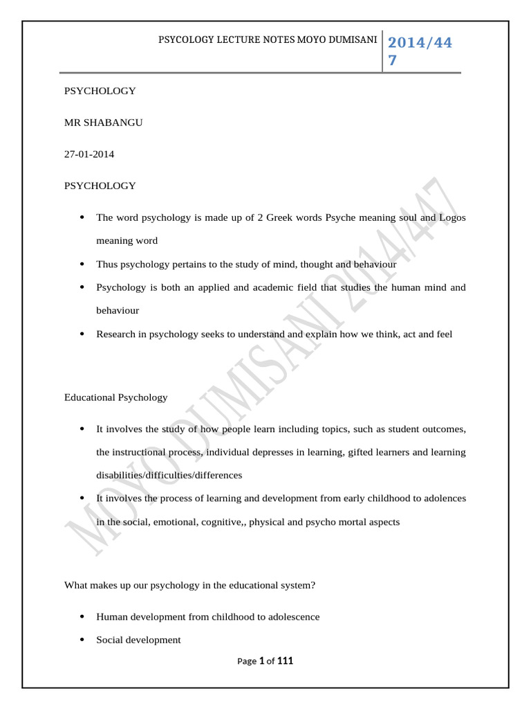 chikomba psychology | PDF | Educational Psychology | Psychology