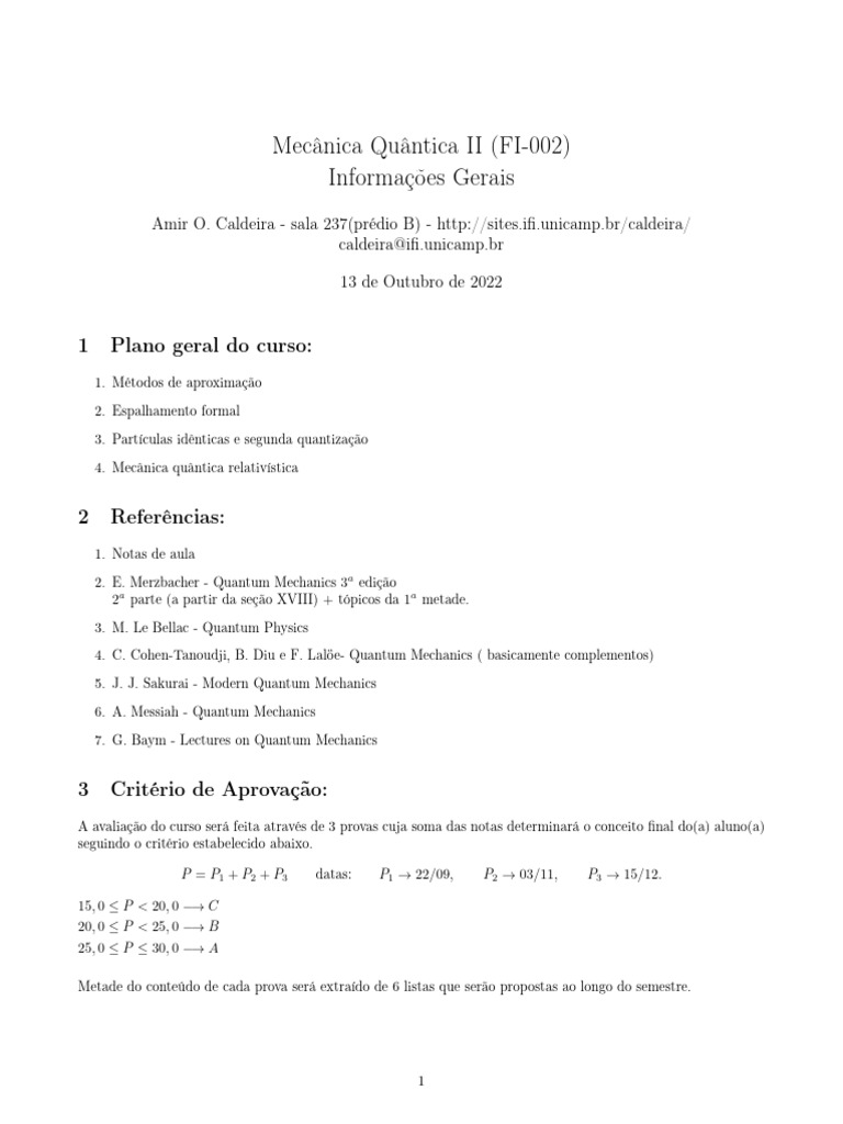 Mecânica Quântica - II | PDF | Física | Física Teórica