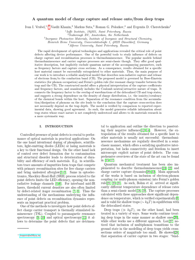 Charge Trapping Detrapping | PDF | Electron | Applied And Interdisciplinary Physics