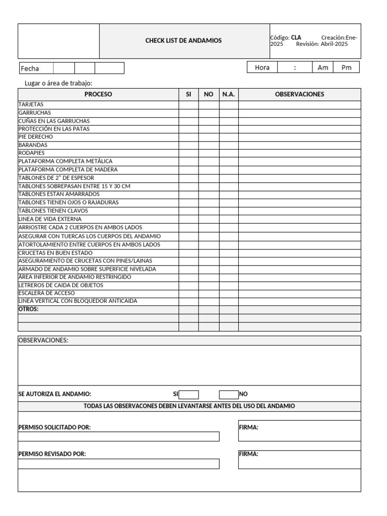 Check List Andamios Acrow | PDF