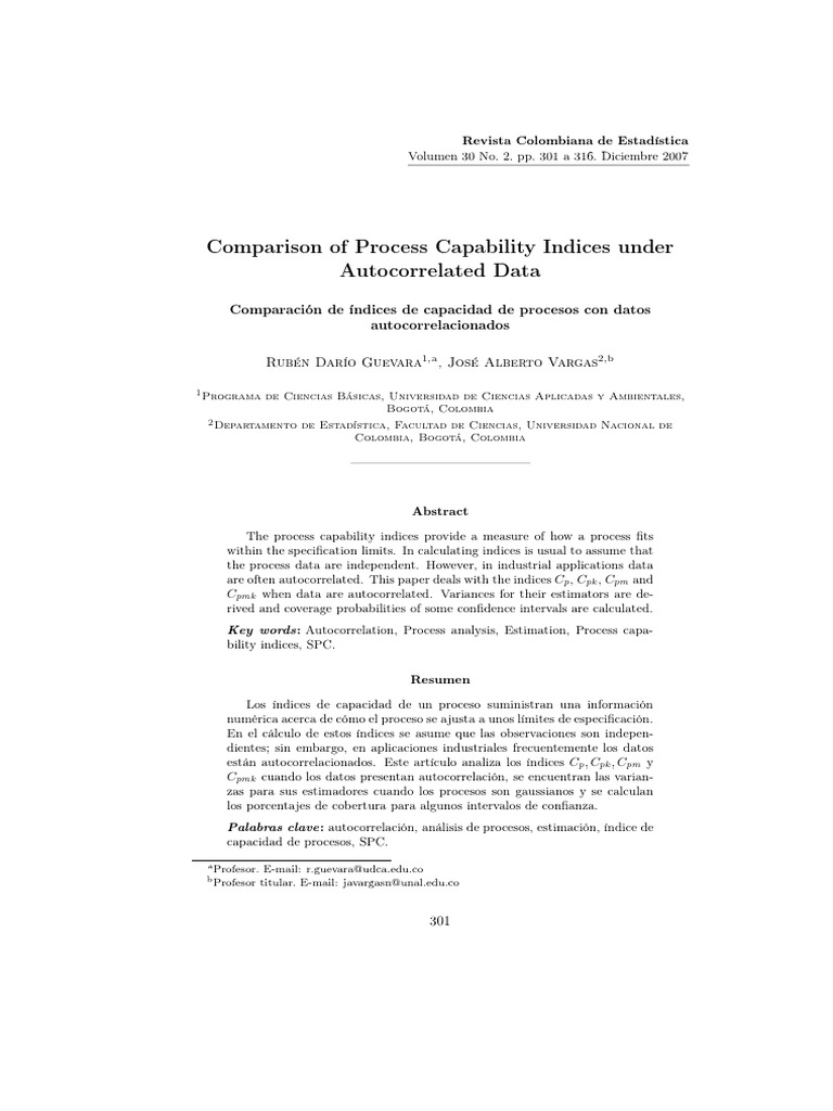 Comparison Of Process Capability Indices Pdf Normal Distribution Autocorrelation