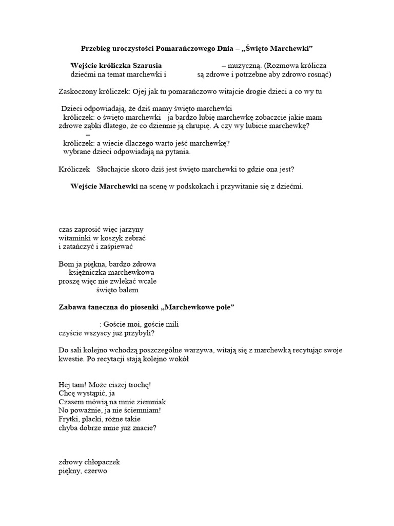 Przedszkole-Akademia-Wyobrazni-w-Marklowicach-scenariusz-uroczystosci-Pomaranczowego-Dnia | PDF