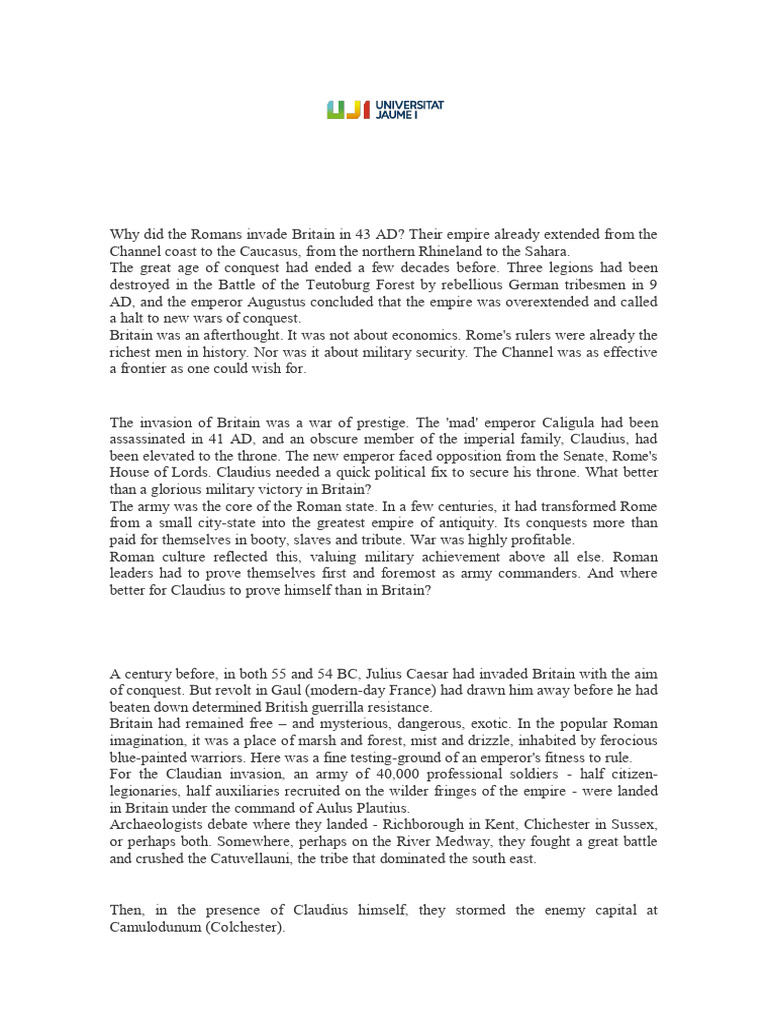 Roman Conquest of Britain Explained | PDF | Roman Britain | Ancient Europe