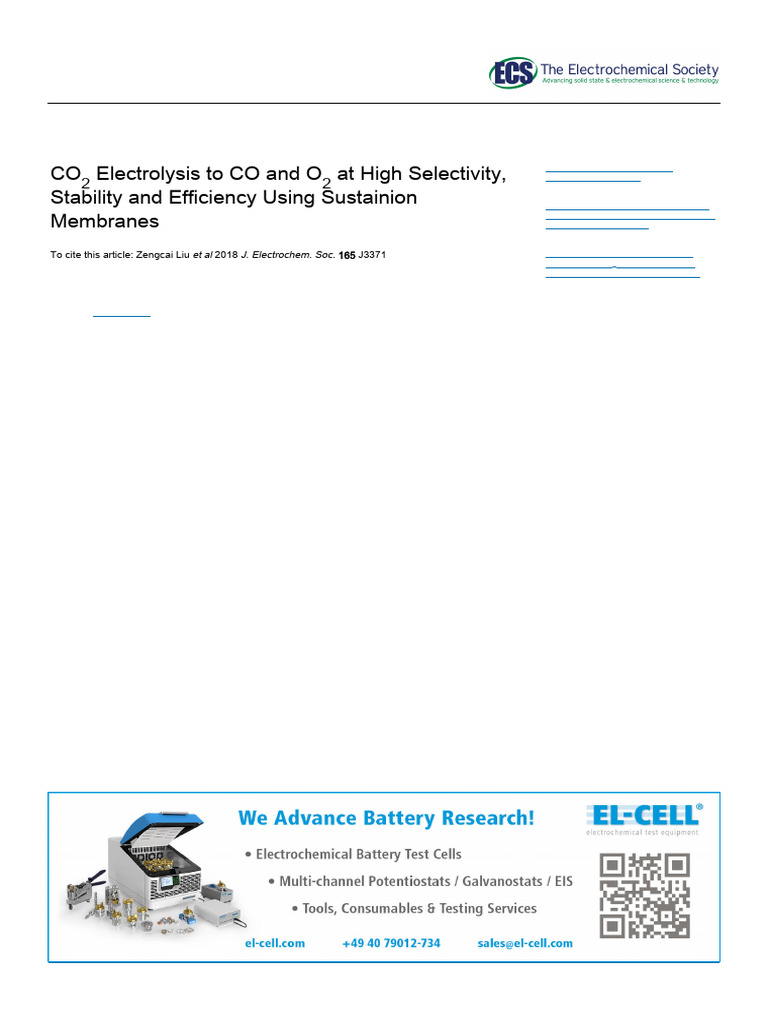 2018 - JES - CO2 Electrolysis To CO and O2 at High Selectivity Stability and Efficiency Using ...