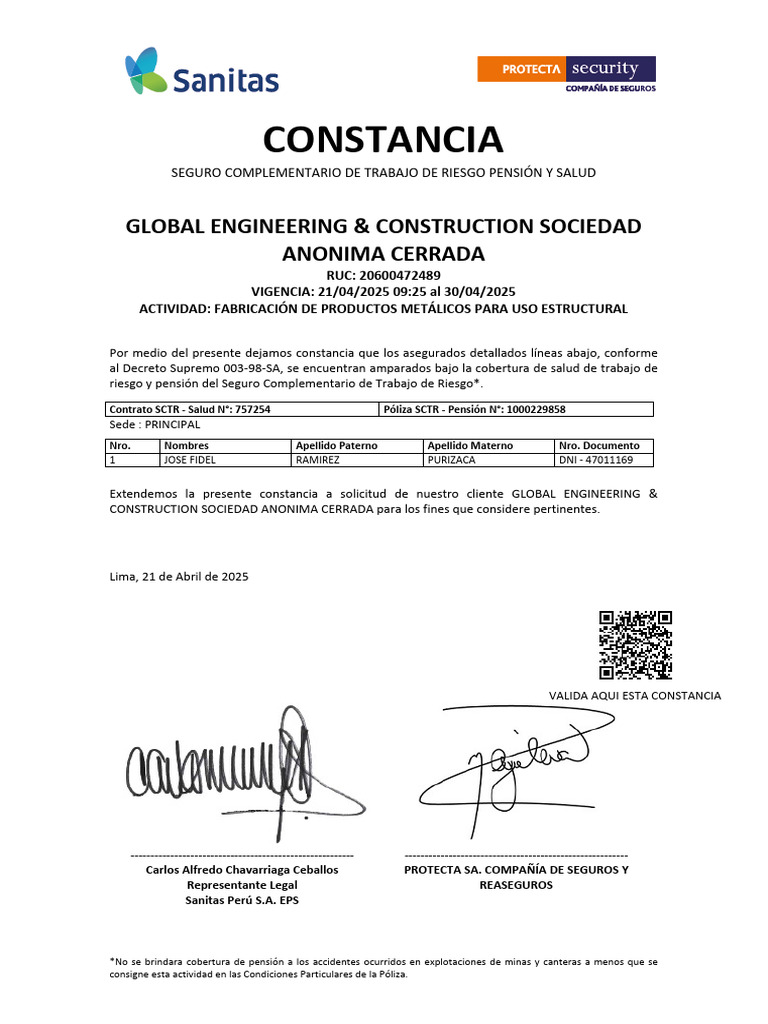 Cobertura SCTR para Global Engineering | PDF