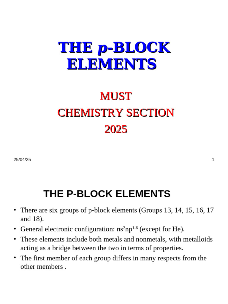 06 - Chem 1201 - Lecture 6 - P Block Elements (Part 1) | PDF | Periodic ...