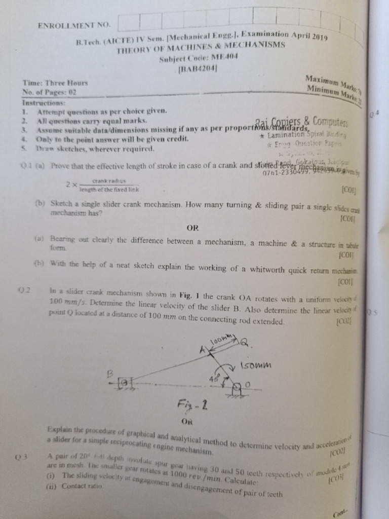 kinematics of machine pyq | PDF
