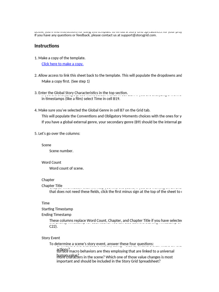 Story Grid Spreadsheet Instructions | PDF