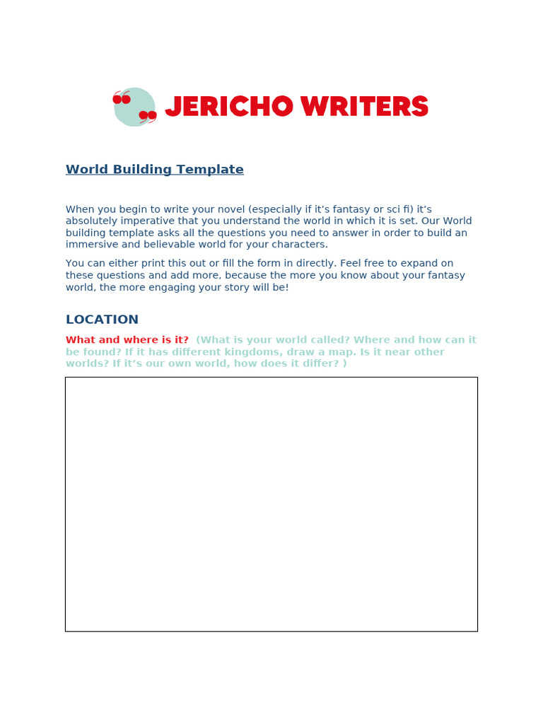 World Building Template Jericho Writers | PDF | Social Psychology