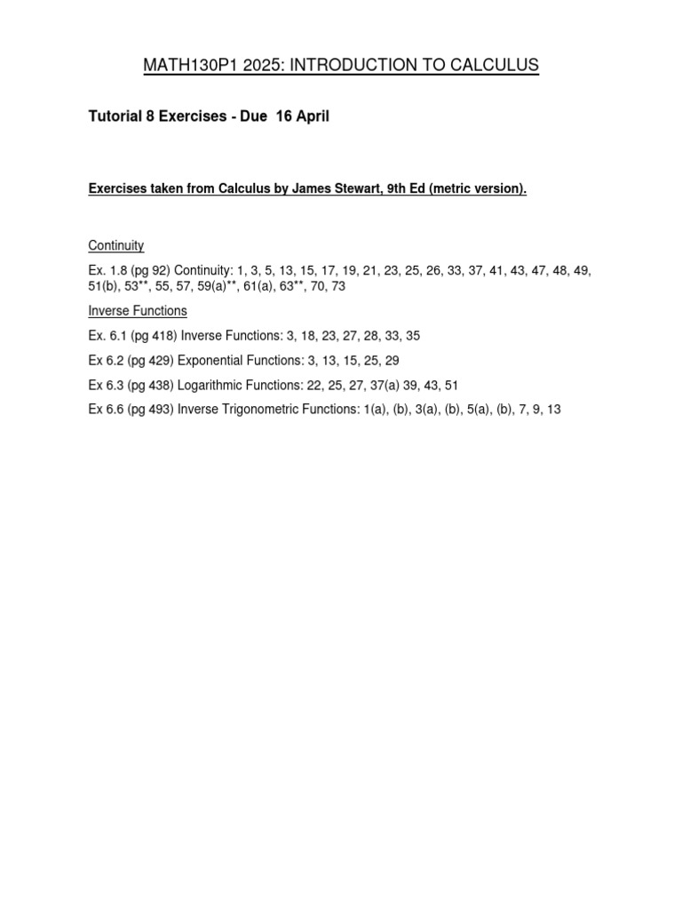 MATH130P1 2025 Tutorial 8 With Exercises and Answers | PDF | Function ...
