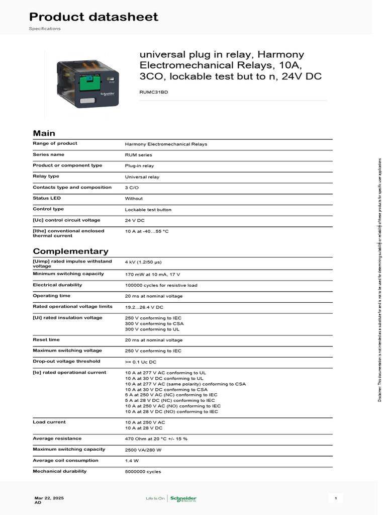 Schneider Electric - Harmony-Electromechanical-Relays - RUMC31BD | PDF ...