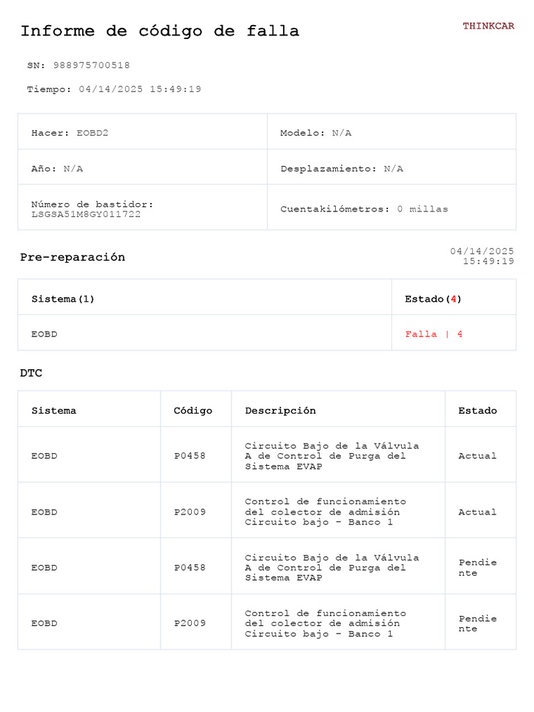 EOBD2_Pre-reparación_LSGSA51M8GY011722_Informe de código de falla_20250414154919_035212 | PDF