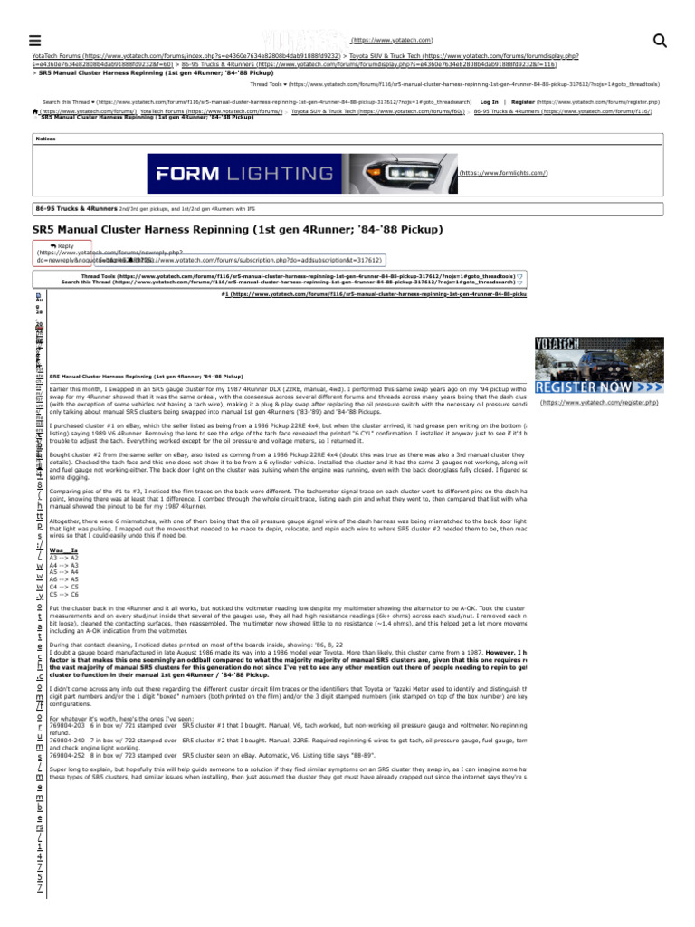 SR5 Manual Cluster Harness Repinning (1st gen 4Runner; '84-'88 Pickup) - YotaTech Forums | PDF ...