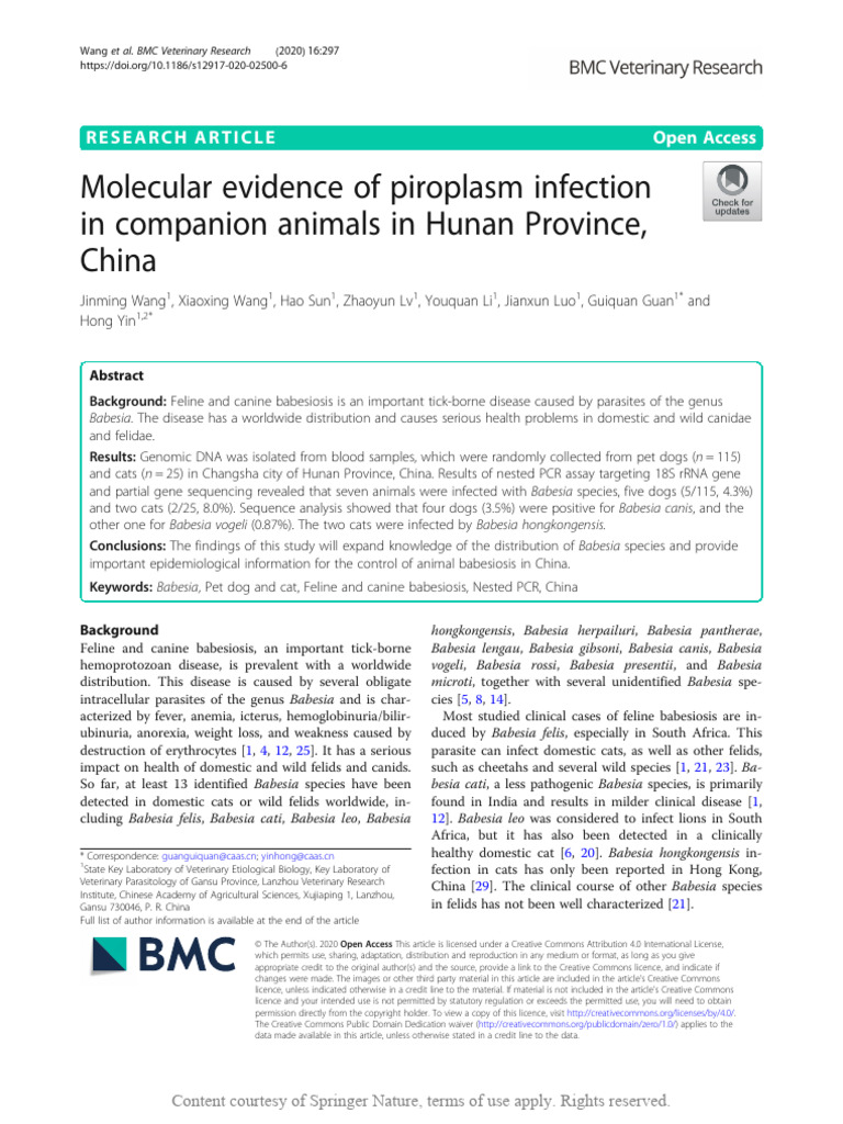 Molecular Evidence of Piroplasm Infection in Compa | PDF