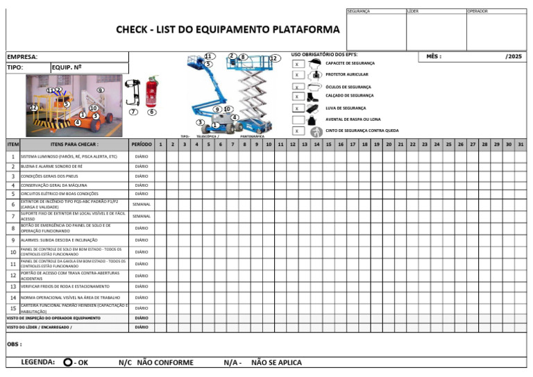 Check-List Plataforma Elevatória | PDF
