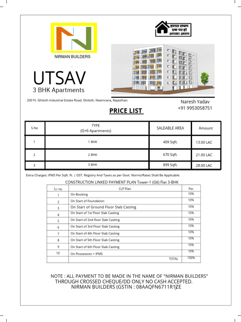 Payment Plan Prices List Utsav PDF | PDF | Payments | Money