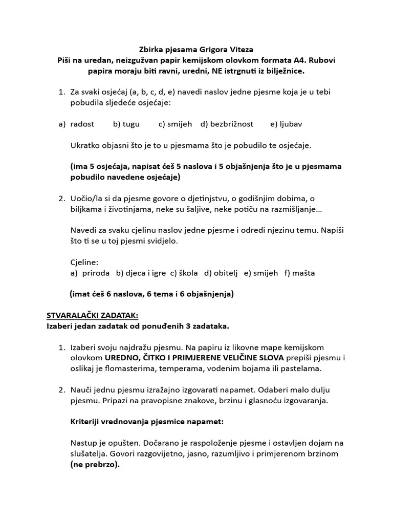 Zbirka Pjesama Grigora Viteza | PDF