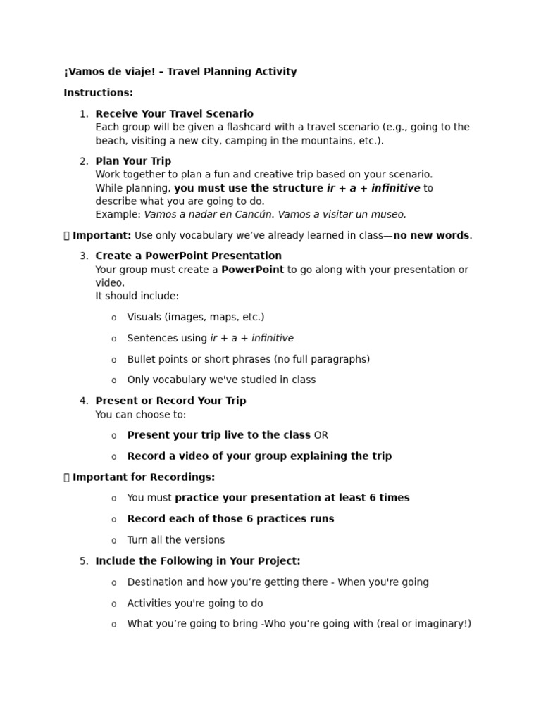 Travel Planning Activity Guide | PDF