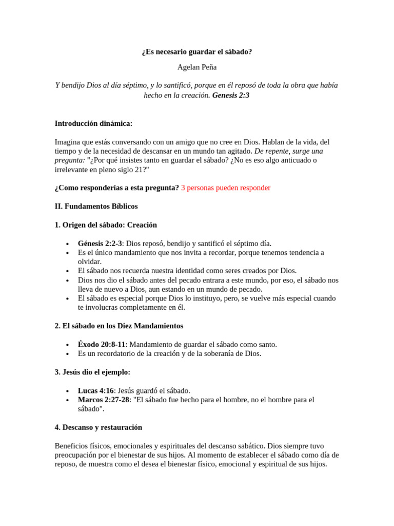 La importancia de guardar el sábado | PDF