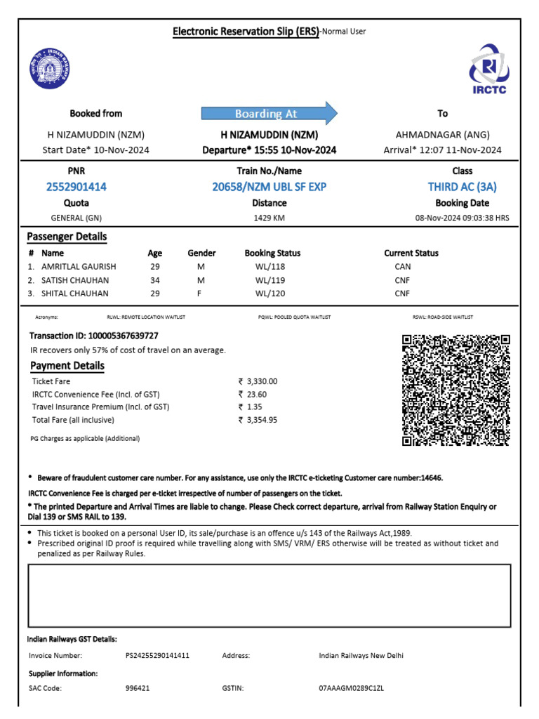 Electronic Reservation Slip for Train Booking | PDF | Identity Document ...