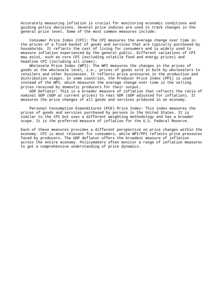 Key Inflation Measurement Indices Explained | PDF