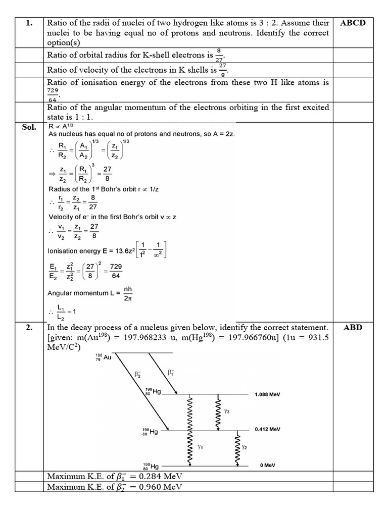 MRTS-31 (P1 With Solution) | PDF | Atomic Nucleus | Electron
