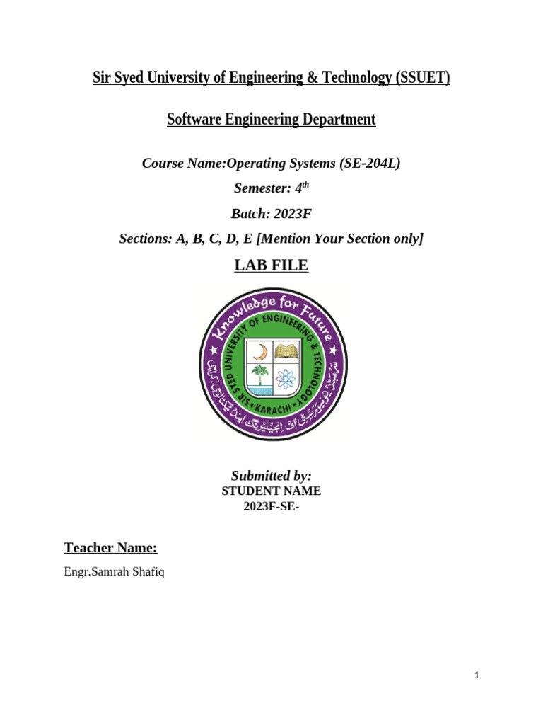 SSUET Operating Systems Lab File 2023F | PDF