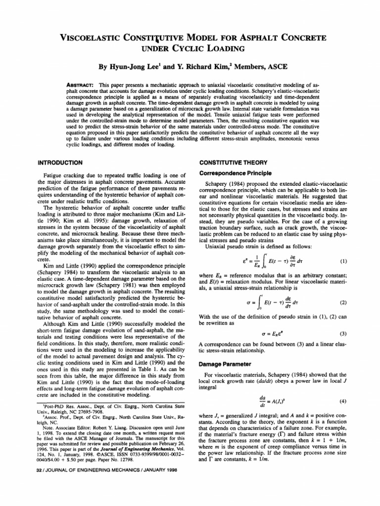 1998_viscoelastic Constilutlve Model for Asphalt Concrete - Kim | PDF | Viscoelasticity ...