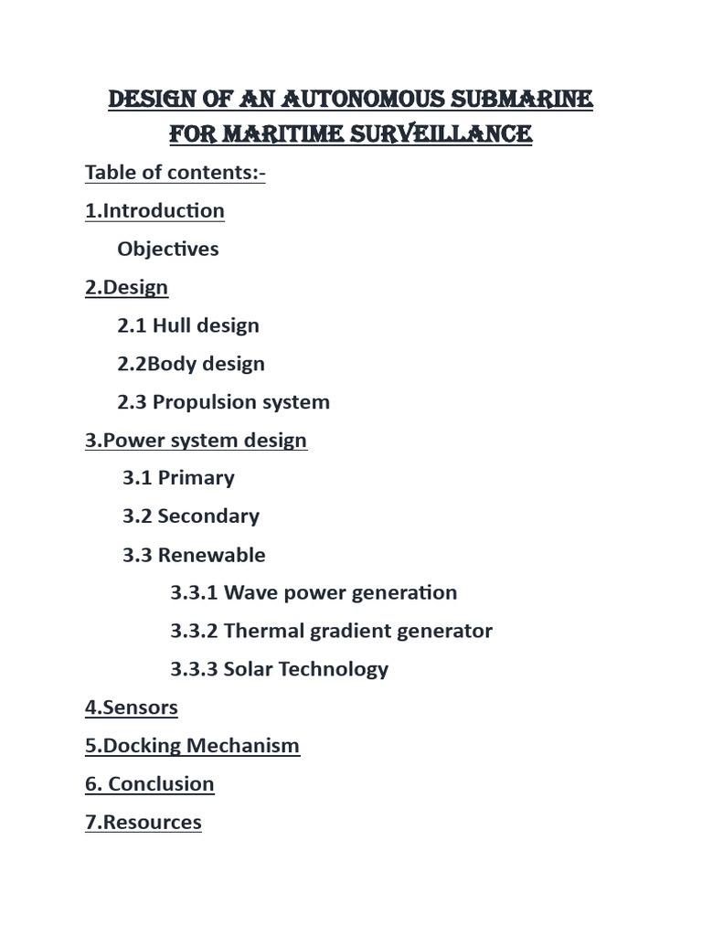 Design of A Autonomous Submarine For Maritime Surveillance | PDF ...