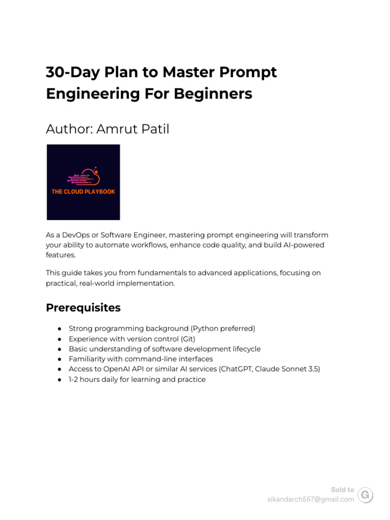 The Cloud Playbook - 30 Day Plan To Master Prompt Engineering For ...