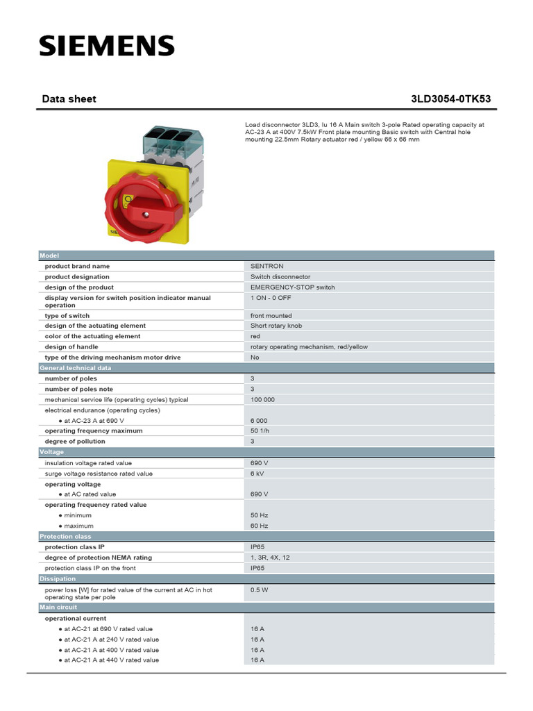 3LD30540TK53 Datasheet En | PDF | Fuse (Electrical) | Alternating Current