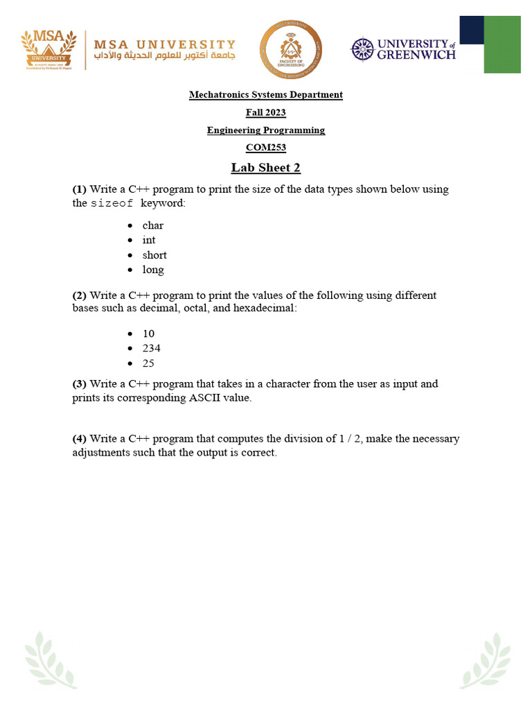 COM253 Lab Sheet 2 | PDF